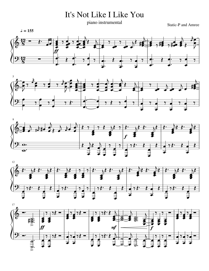 It's Not Like I Like You (piano instrumental) Sheet Music for Piano ...