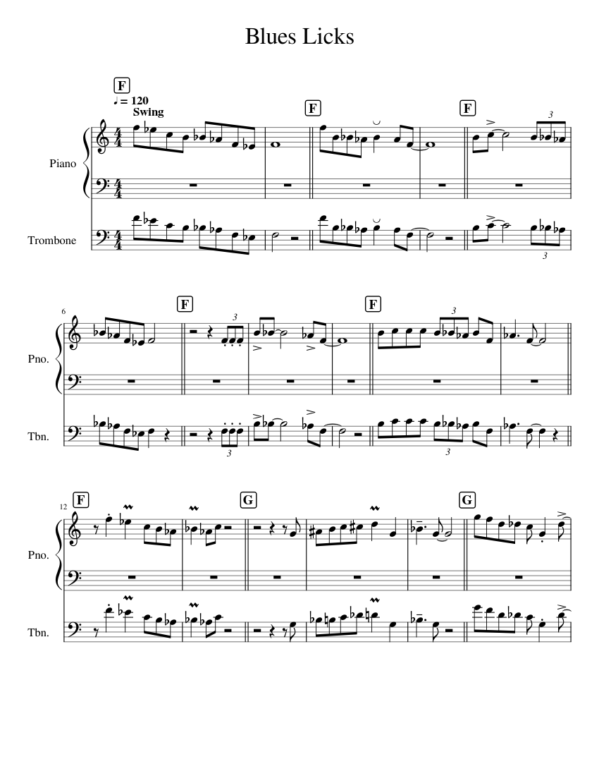 Blues Licks Sheet music for Piano, Trombone (Solo) | Musescore.com
