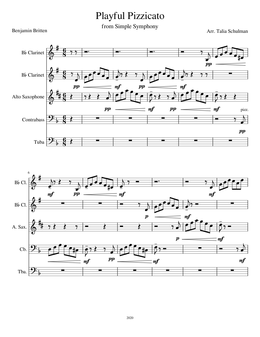 Playful Pizzicato Sheet Music for Tuba, Clarinet in b-flat, Saxophone ...