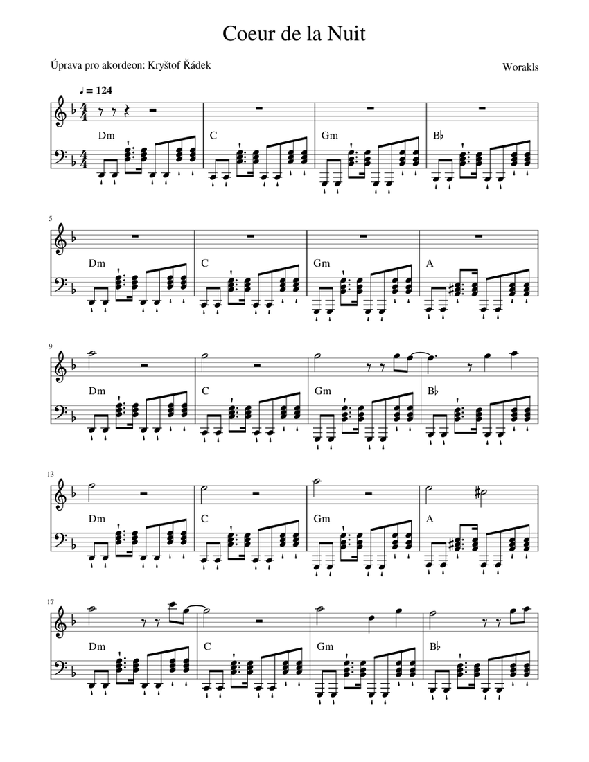 Coeur De La Nuit Sheet Music With Chords For Piano Piano Duo