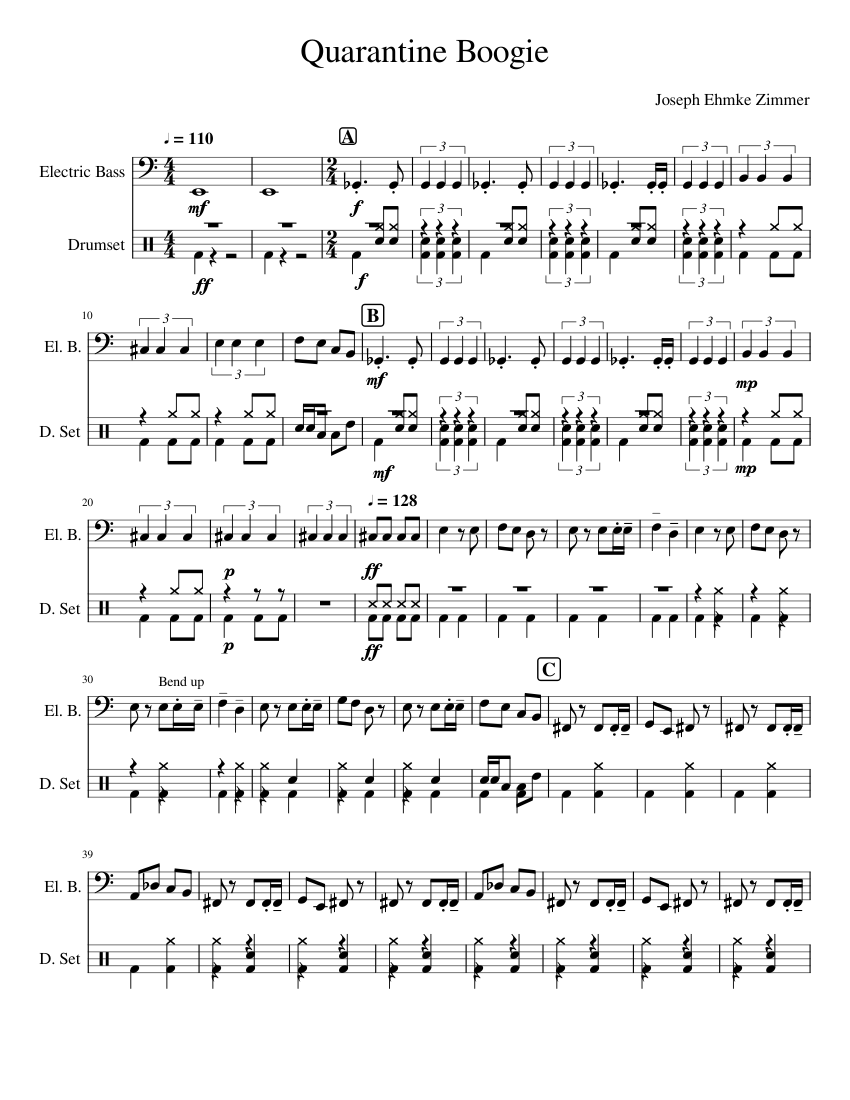Quarantine Boogie Sheet music for Bass guitar, Drum group (Mixed Duet ...