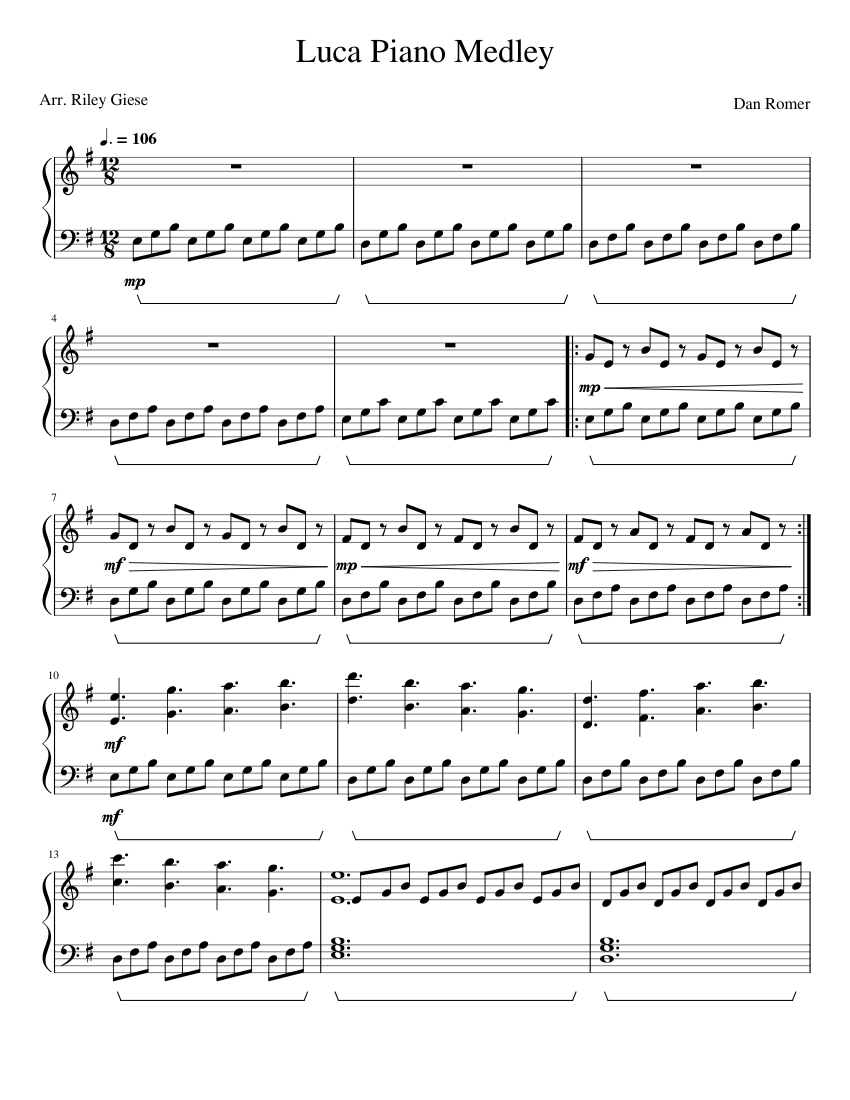 Luca Piano Medley - Dan Romer Sheet Music for Piano (Solo) | MuseScore.com