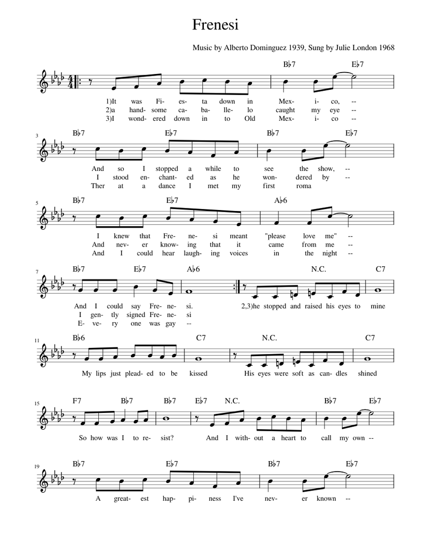 Frenesi Sheet Music with Chords for Piano (Solo) easy | MuseScore.com
