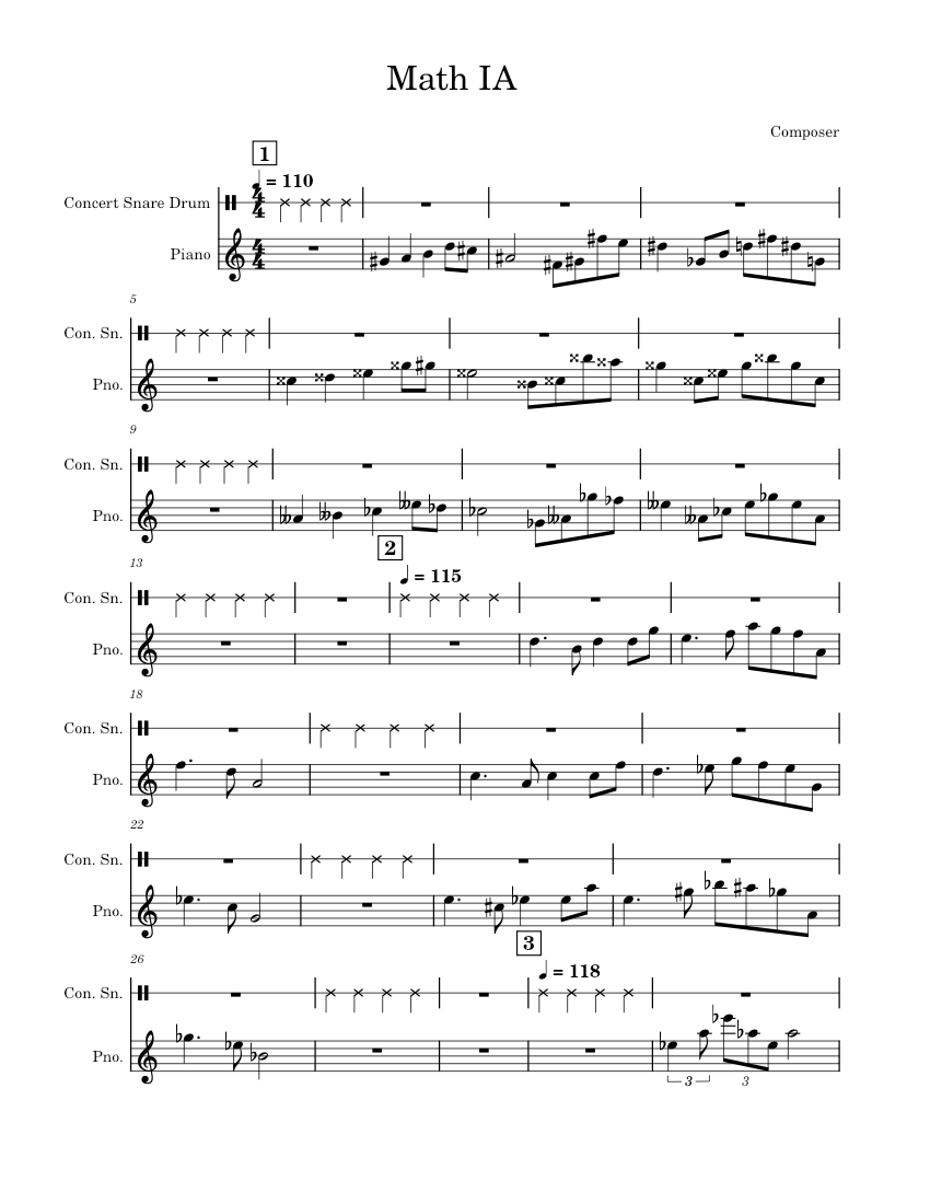 Math IA Sheet music for Piano, Snare drum (Solo) | Musescore.com