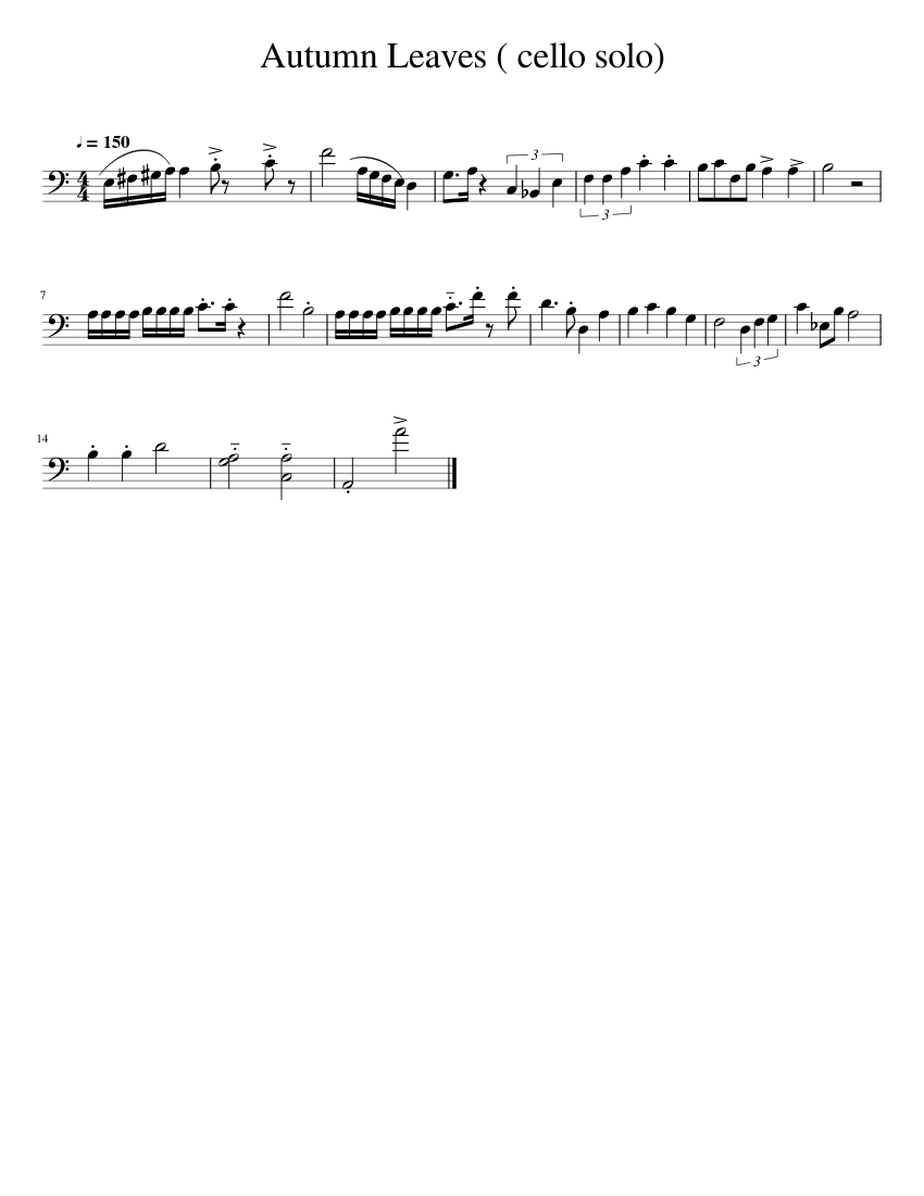 Autumn_Leaves_(_cello_solo) Sheet Music for Cello (Solo) | MuseScore.com