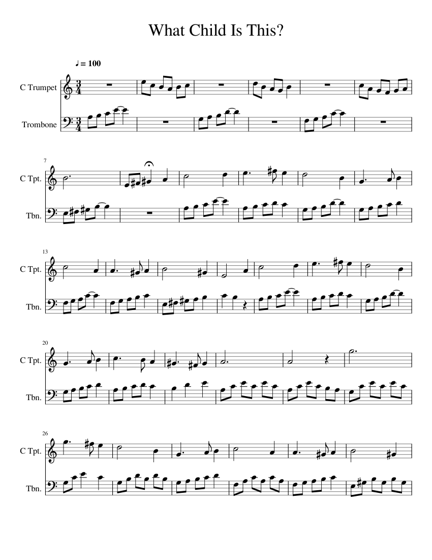 What Child Is This? Sheet Music for Trombone, Trumpet in c (Brass Duet ...