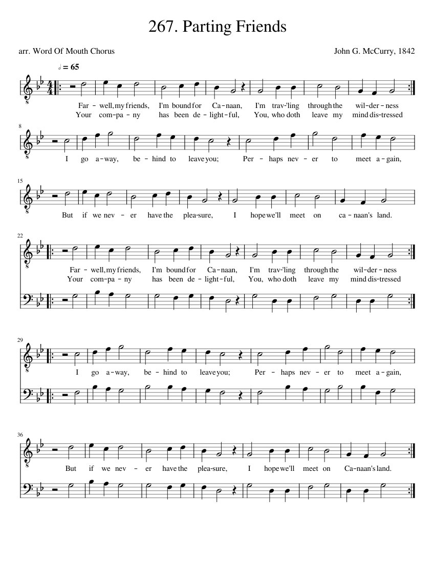 267. Parting Friends Sheet Music for Tenor, Bass voice (SATB ...