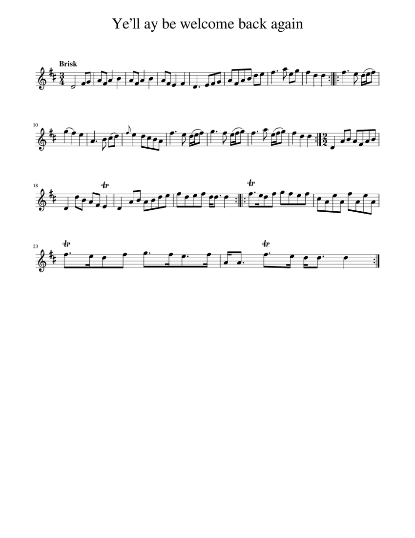 Ye’ll ay be welcome back again Sheet music for Piano (Solo) Easy ...