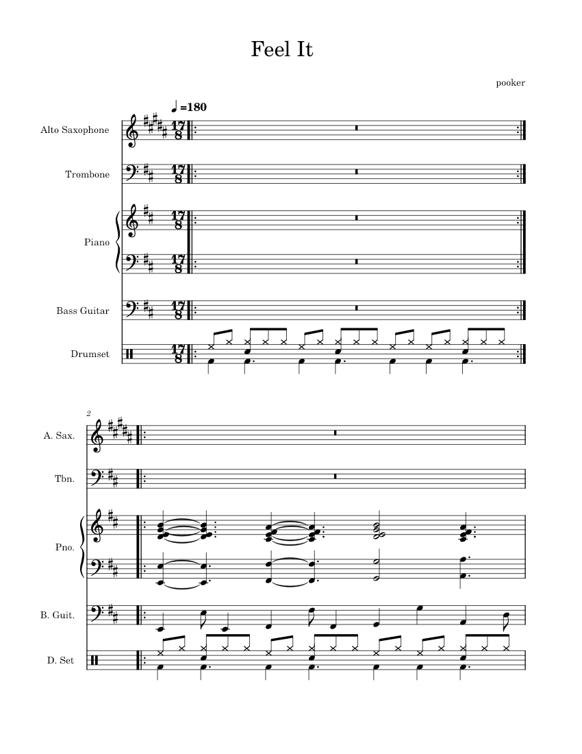 Feel It Sheet music for Piano, Trombone, Saxophone alto, Bass guitar ...