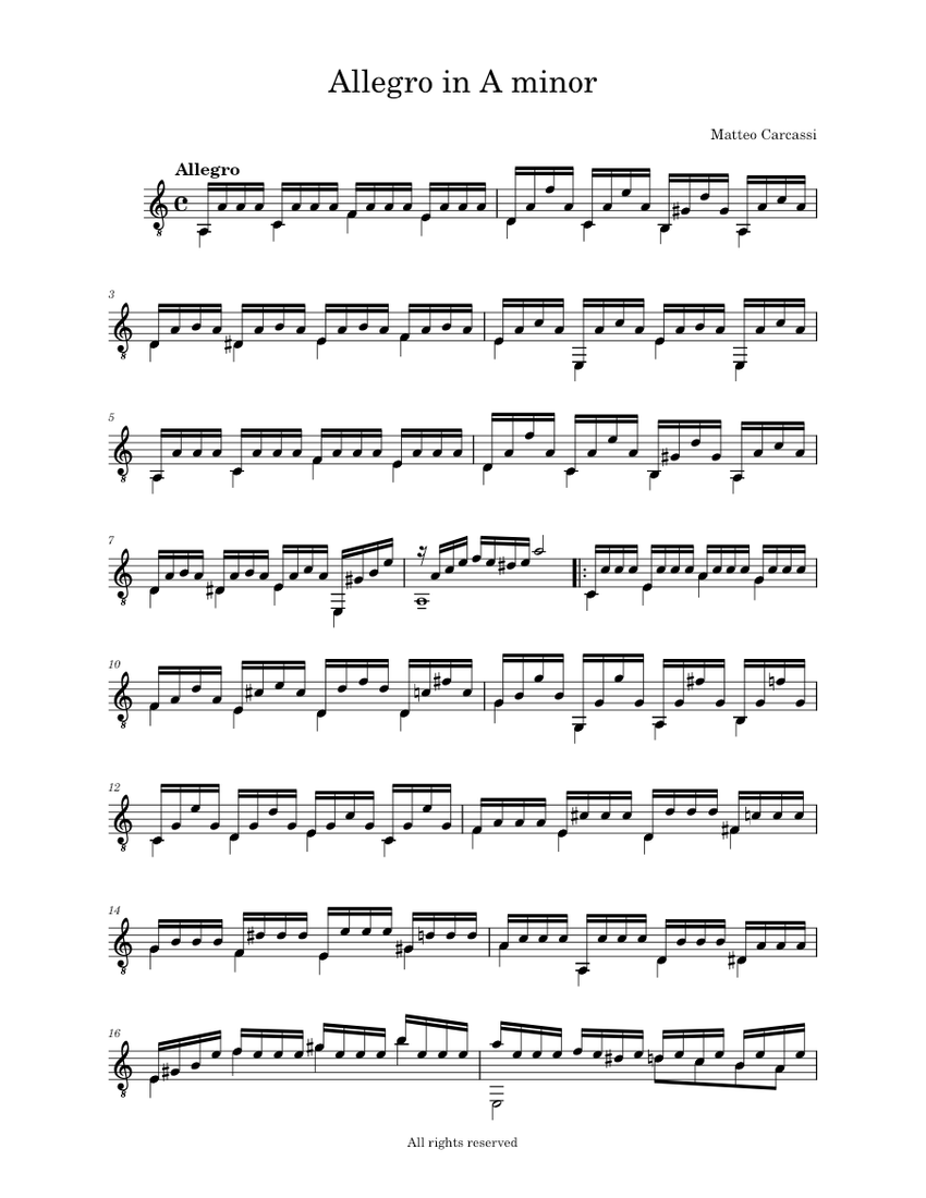Allegro in A minor – Matteo Carcassi Allegro in A minor - Matteo ...