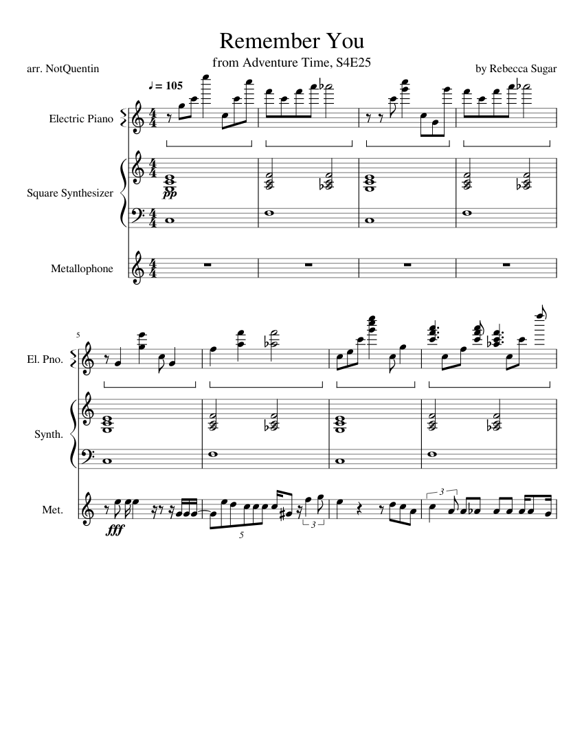 Remember You Sheet Music for Piano, Synthesizer, Metallophone (Mixed ...