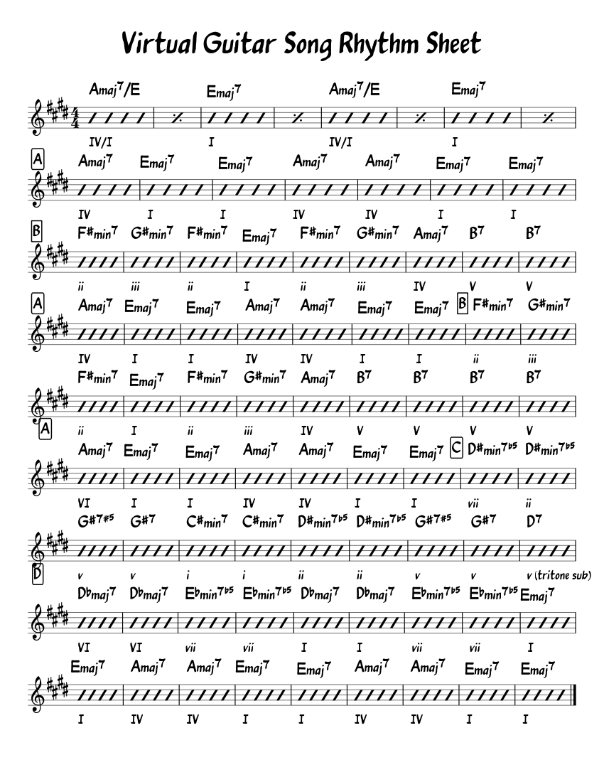 Virtual Guitar Song Rhythm Sheet Sheet music for Piano (Solo) Easy ...