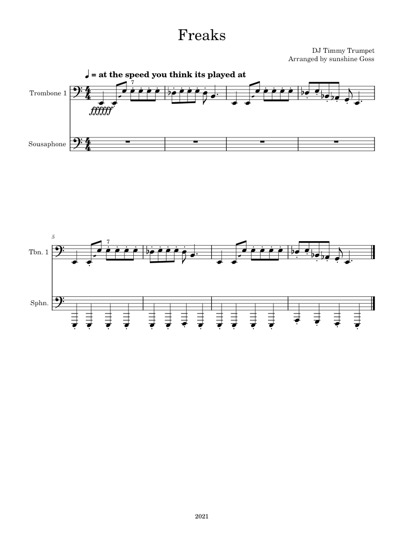 Freaks – Timmy Trumpet Freaks Sheet Music for Trombone, Brass (other ...
