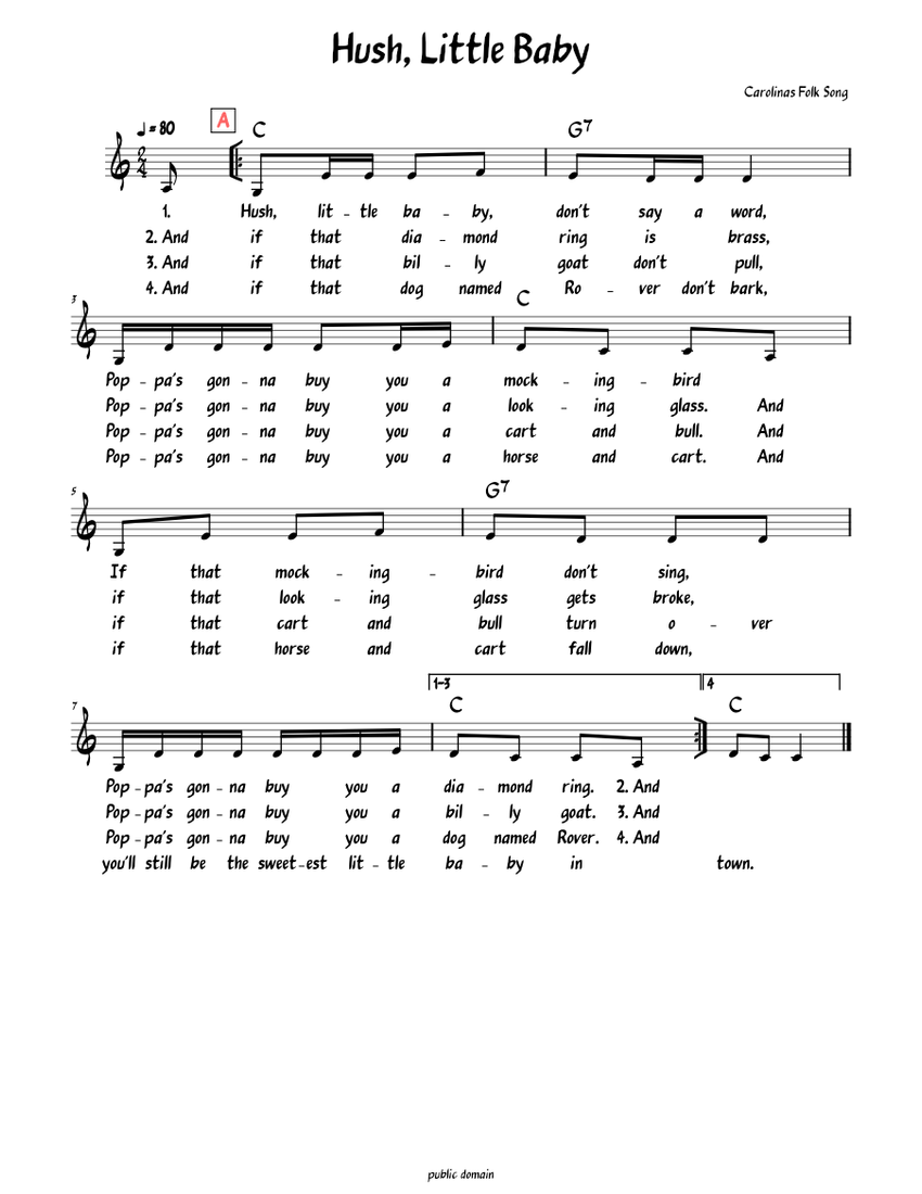 Hush, Little Baby (Lead sheet with lyrics ) Sheet Music with Chords for ...