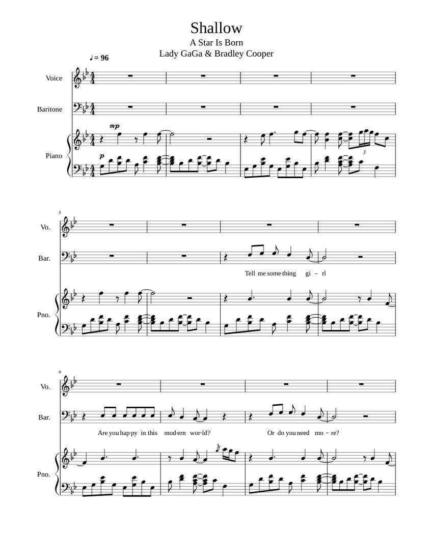 Shallow - Lady Gaga Sheet music for Piano, Voice (other) (Solo ...