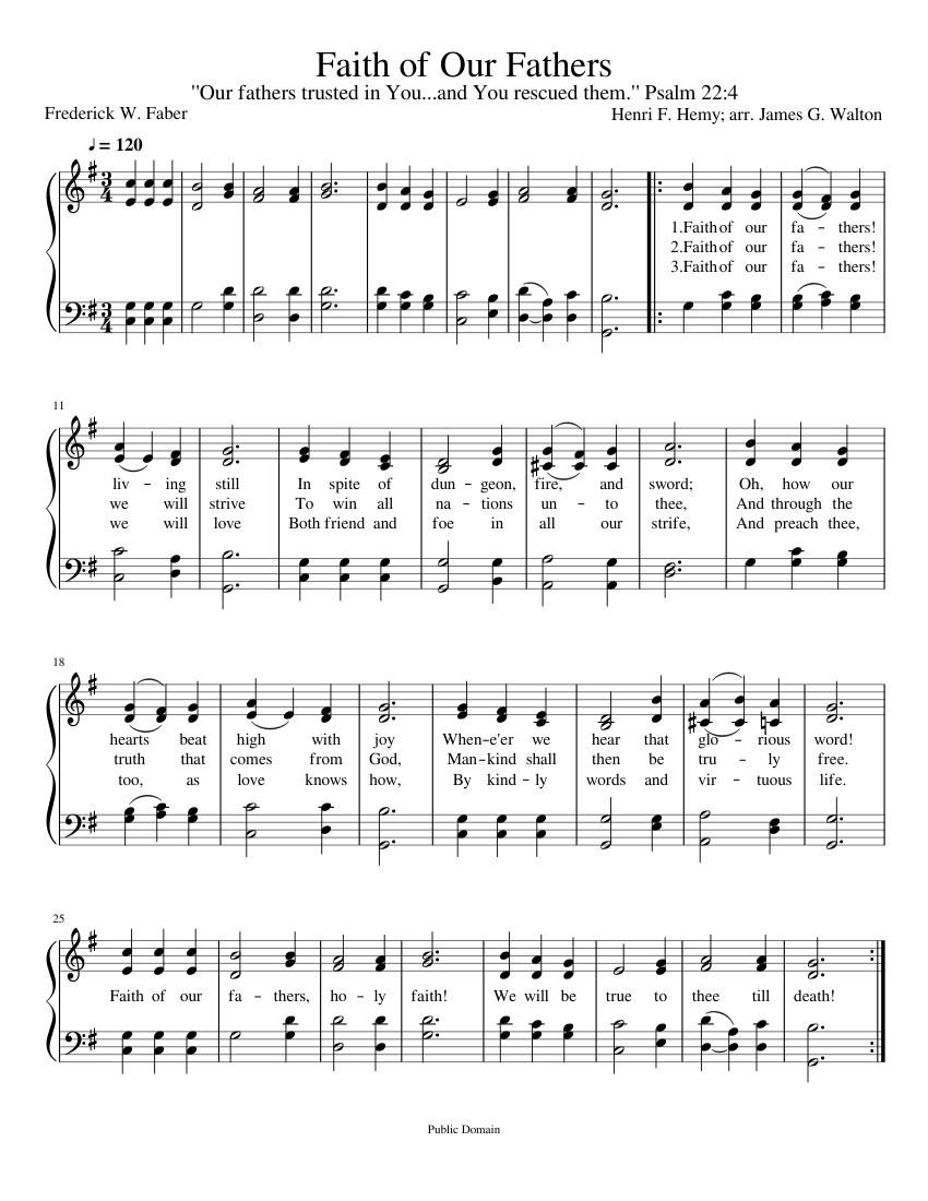 Faith of Our Fathers Sheet Music for Piano (Solo) easy | MuseScore.com