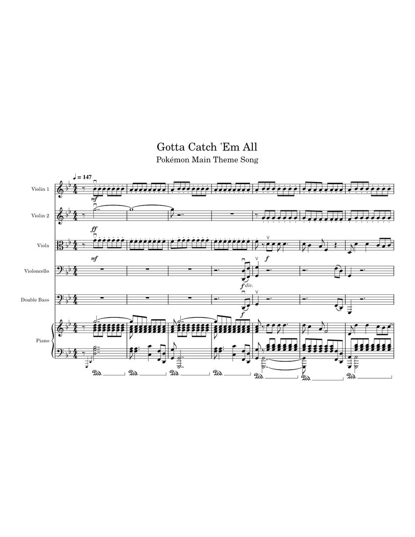 Gotta Catch 'Em All (Pokémon) for String Quintet And Piano Sheet music ...