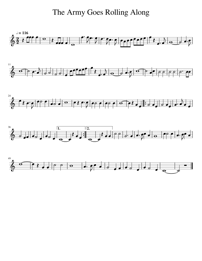 The Army Goes Rolling Along Sheet Music for Trumpet in b-flat (Solo ...