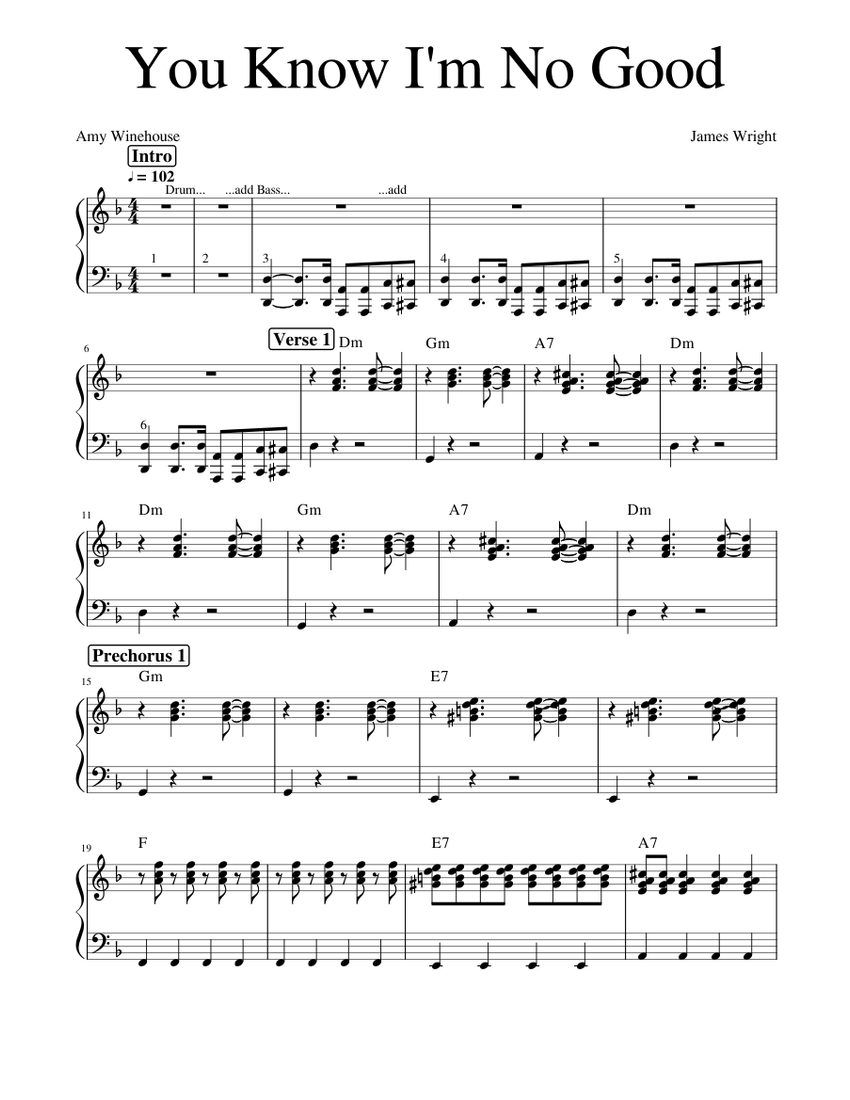 You Know I'm No Good - Amy Winehouse Sheet Music with Chords for Piano ...