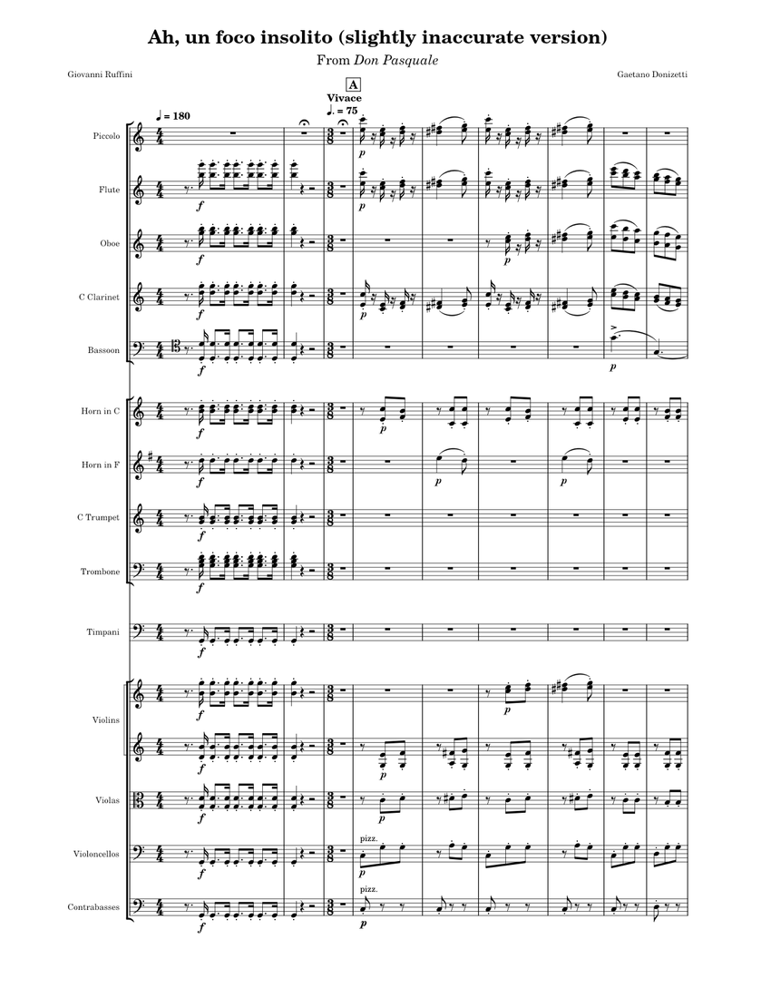 Don Pasquale – Gaetano Donizetti : Un foco insolito Sheet music for Trombone, Flute piccolo ...
