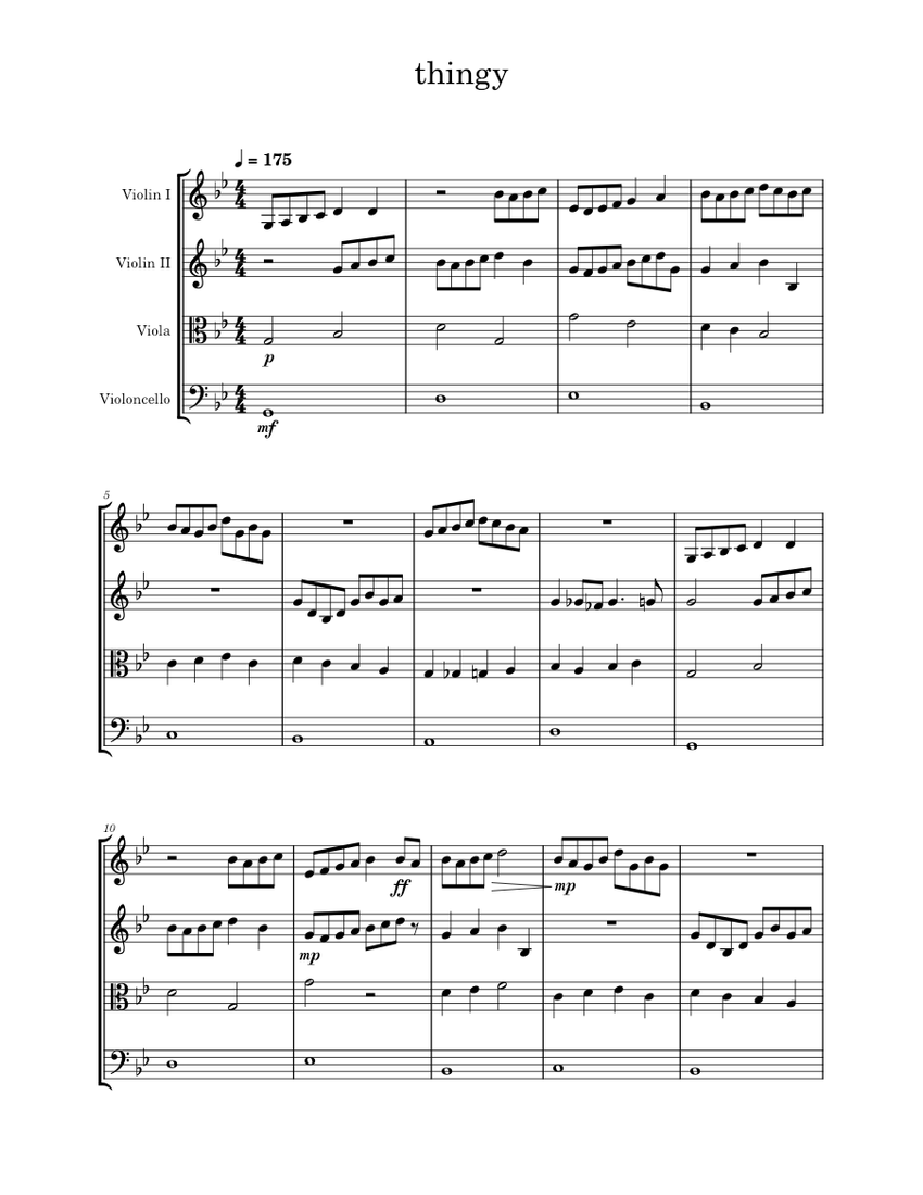 thingy Sheet music for Violin, Viola, Cello (String Quartet ...