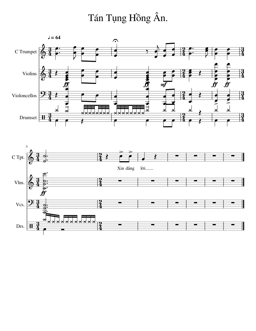 Tán Tụng Hồng Ân. INTRO...... Sheet Music for Drum group, Strings group ...