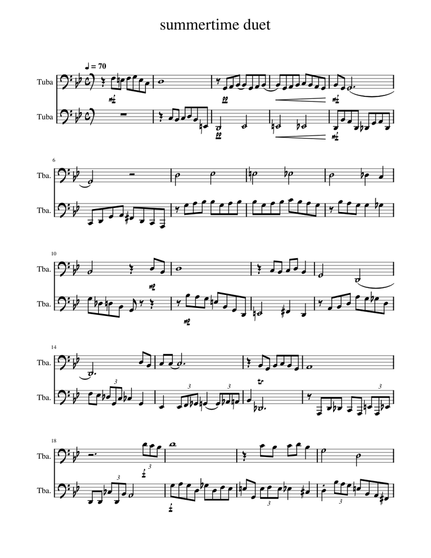 Summertime_duet Sheet Music for Tuba (Brass Duet) | MuseScore.com