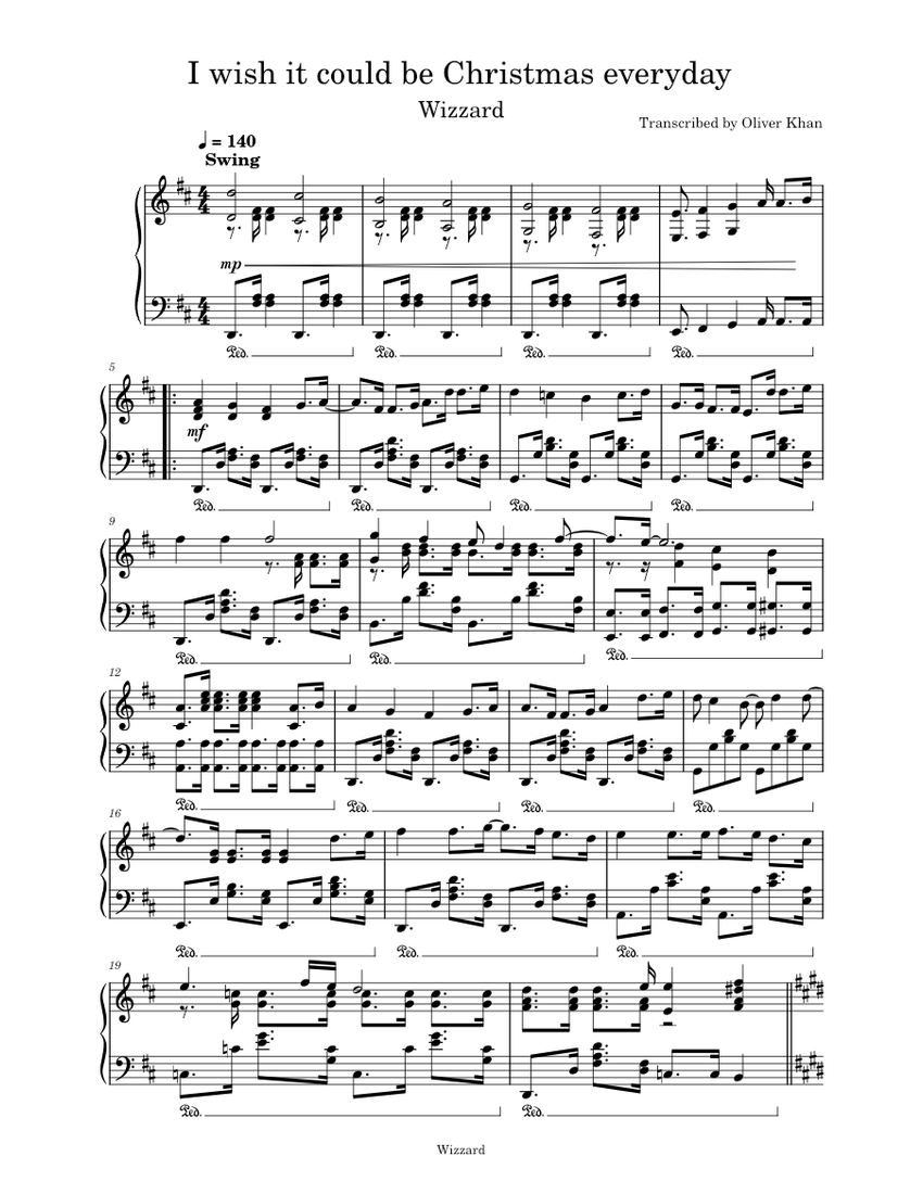 I wish it could be Christmas everyday - Solo Piano Sheet Music for ...