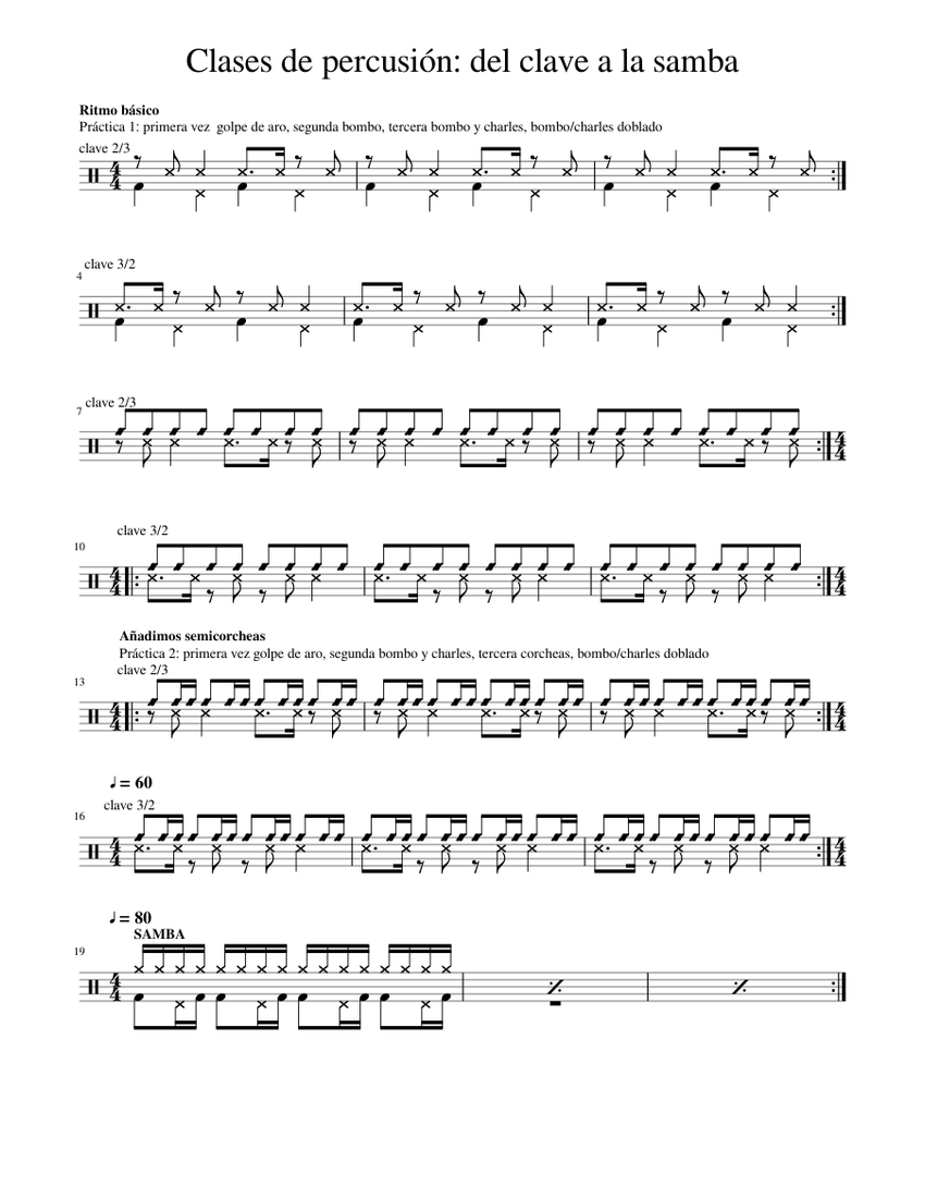 Clases de percusión: del clave a la samba Sheet Music for Drum group ...