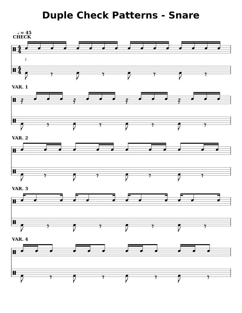 Duple_Check_Patterns Sheet music for Drum group (Solo) | Musescore.com