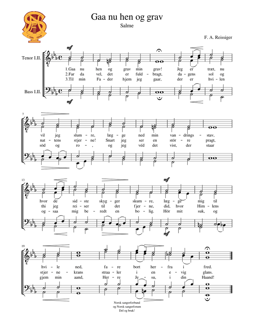 Gaa nu hen og grav (Reissiger) Sheet music for Tenor, Bass voice ...