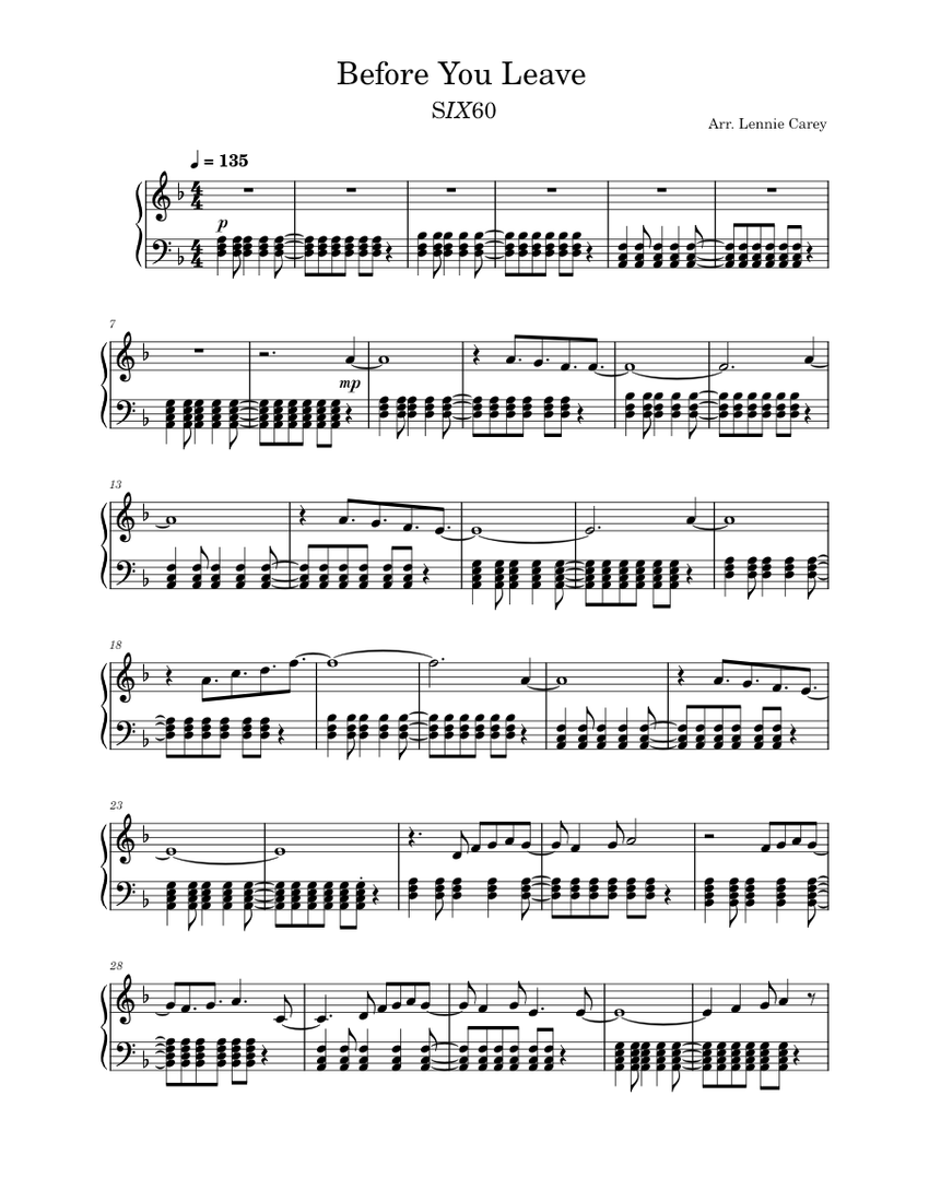 Before You Leave – SIX60 Before You Leave Sheet music for Piano (Solo ...