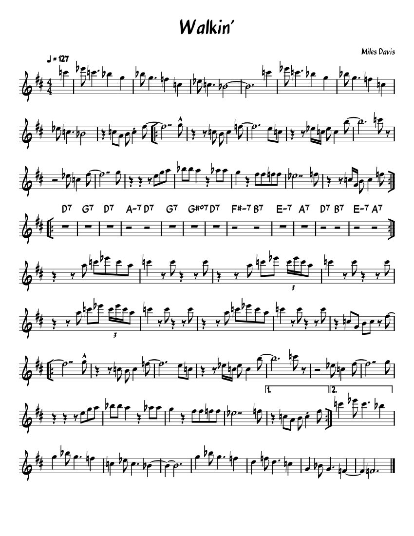 Walkin' Sheet Music with Chords for Saxophone alto (Mixed Trio ...