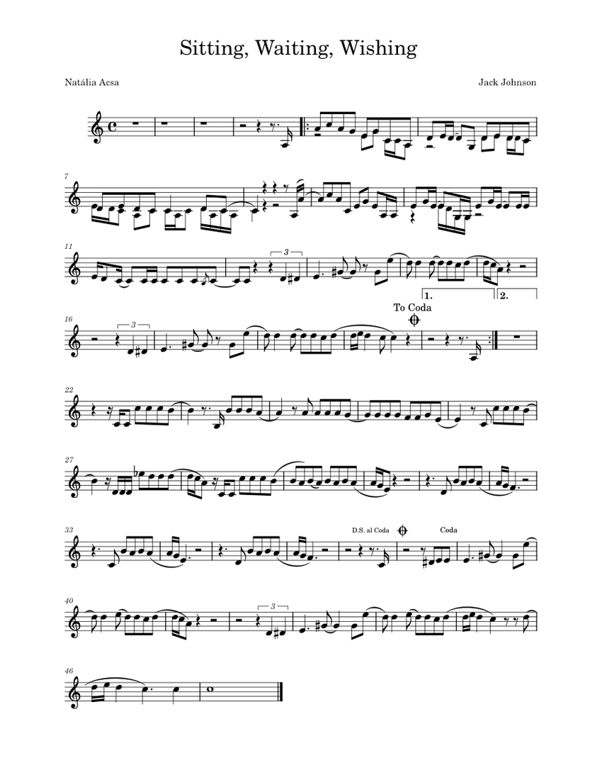 Sitting waiting wishing – Jack Johnson Sheet music for Piano (Solo ...