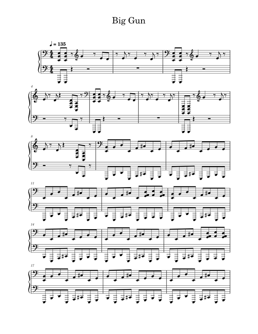 Big gun – AC/DC Sheet Music for Piano (Solo) | MuseScore.com