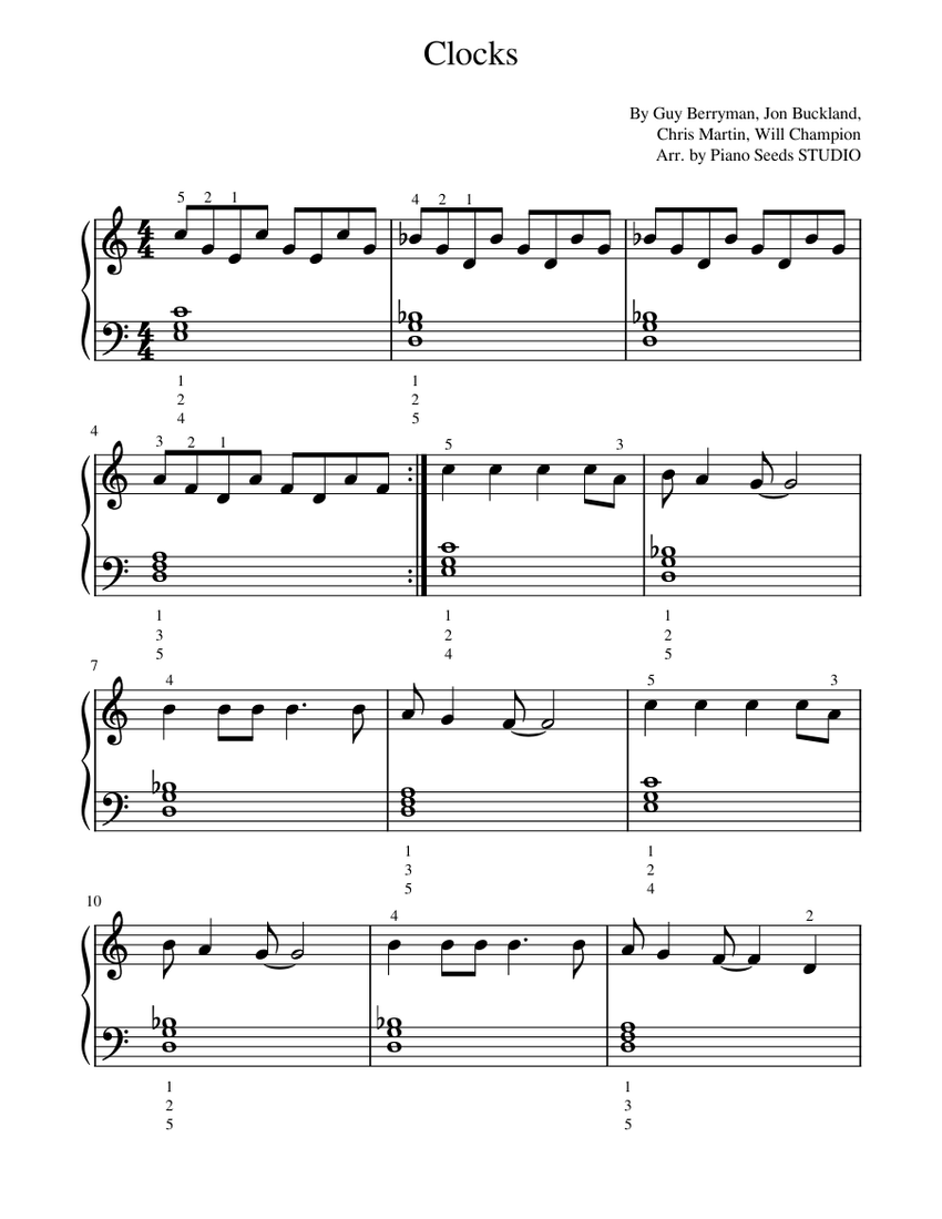 Clocks – Coldplay EASY PIANO Sheet Music for Piano (Solo) | MuseScore.com