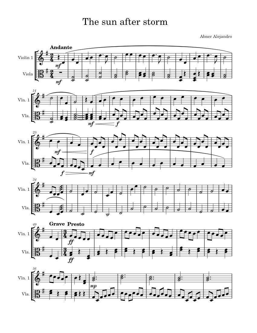 The sun after storm Sheet music for Violin, Viola (String Duet ...