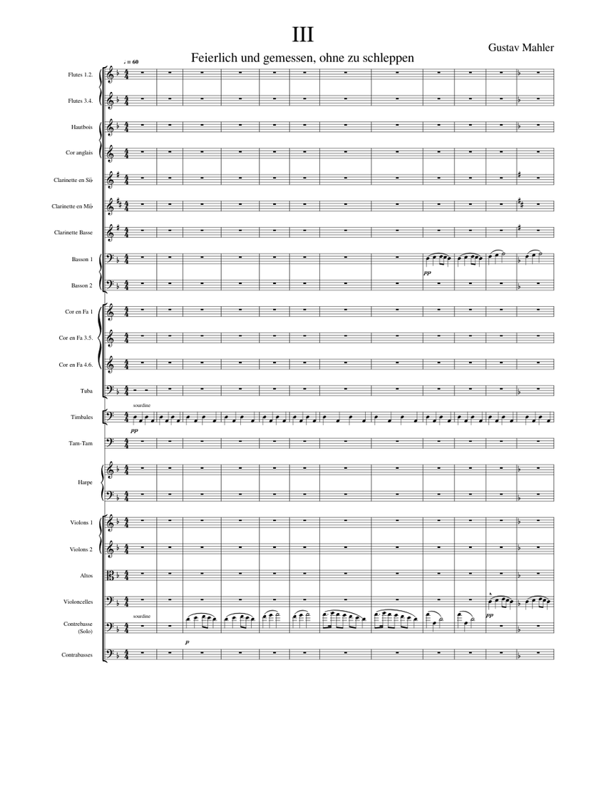 Mahler - Symphony No. 1 III - Excerpt Sheet music for Tuba, Flute, Oboe ...