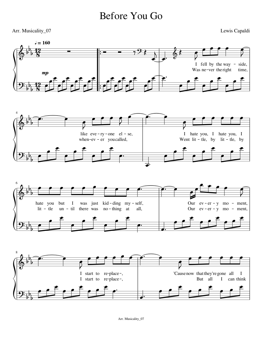 Before You Go Sheet Music for Piano (Solo) | MuseScore.com