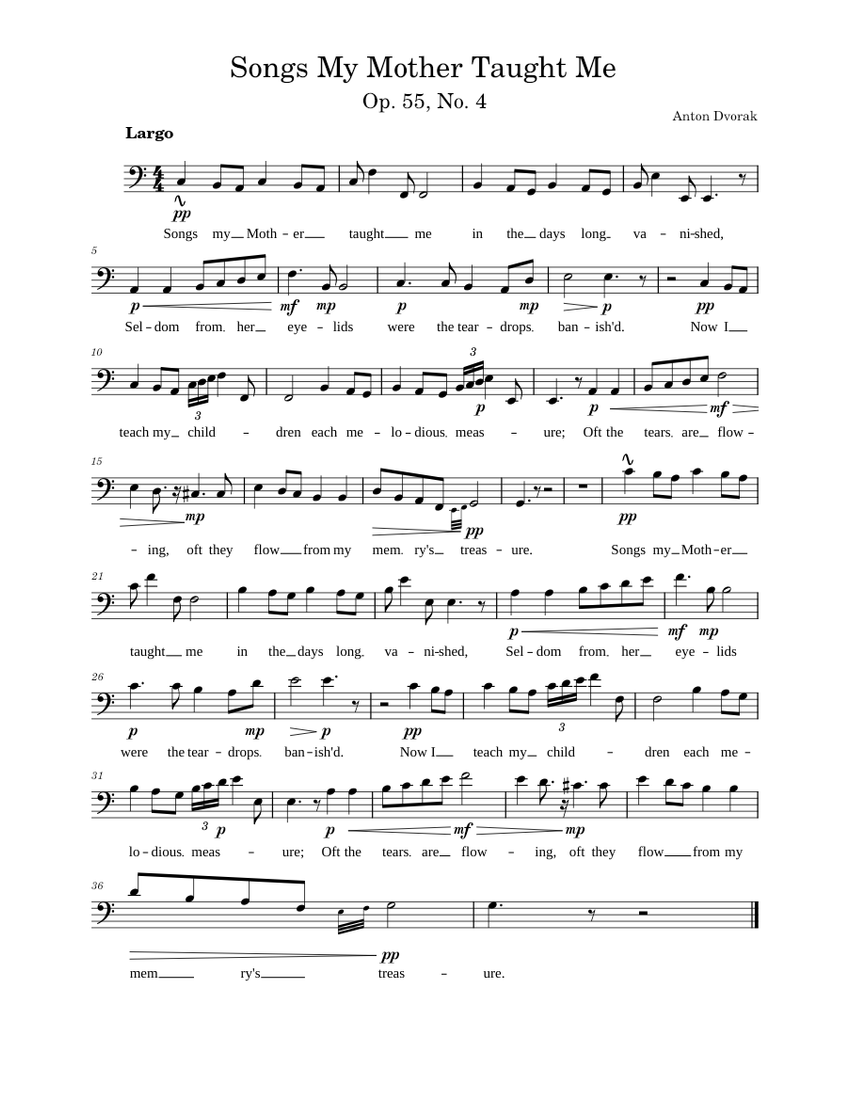 Songs My Mother Taught Me Sheet Music for Cello (Solo) | MuseScore.com