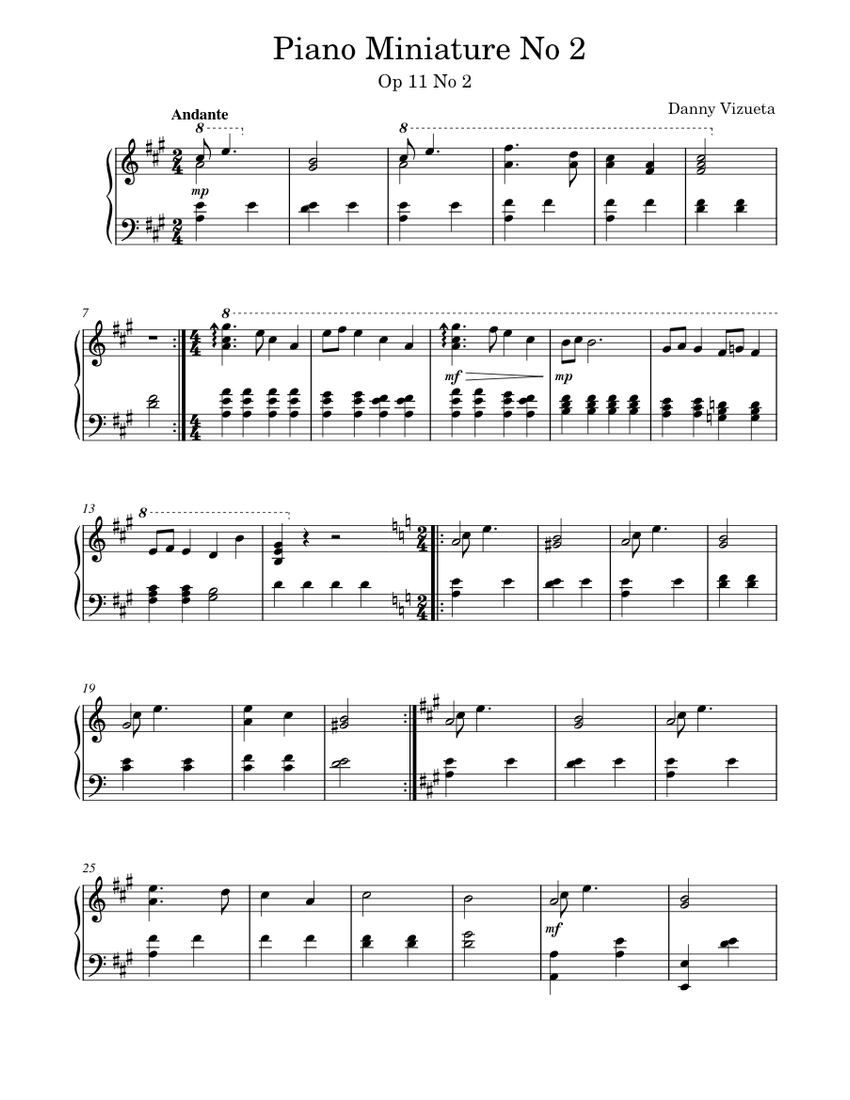 Piano Miniature No 2 Op 11 No 2 Sheet music for Piano (Solo) Easy ...