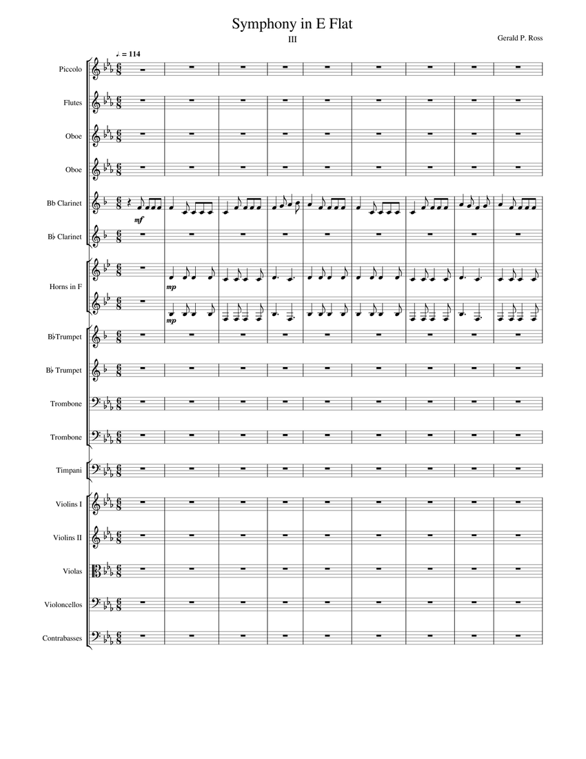 Symphony in E Flat III Sheet music for Trombone, Flute piccolo, Flute ...