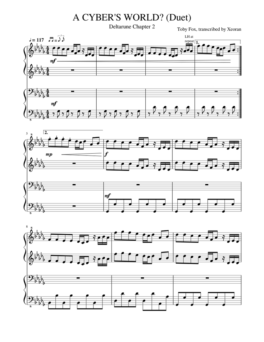 A CYBER'S WORLD? (Piano Duet Tutorial) - Toby Fox Sheet Music for Piano (Piano Four Hand ...