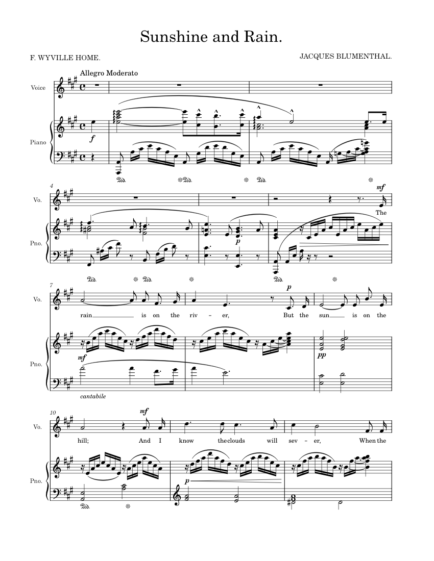 Sunshine and Rain – Jacques Blumenthal Sheet Music for Piano, Vocals ...