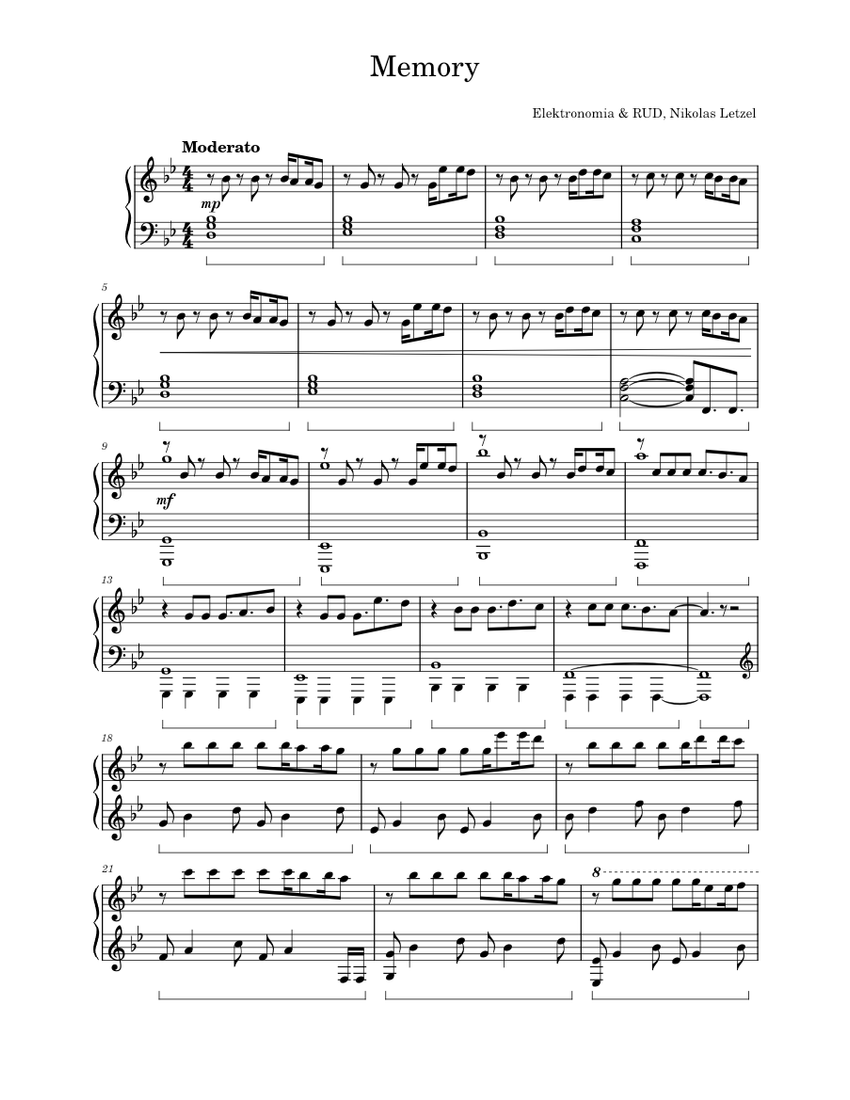 Memory – Elektronomia & RUD - piano cover Sheet Music for Piano (Solo ...