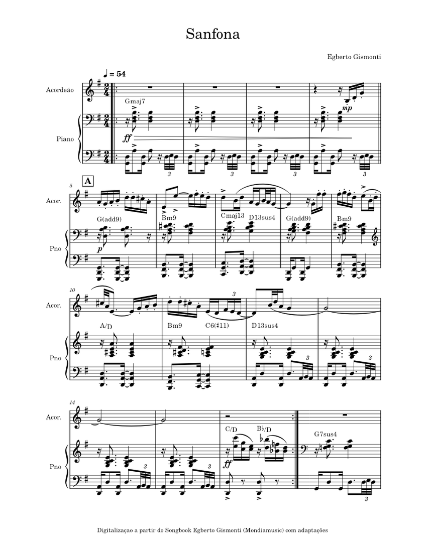 Sanfona – Egberto Gismonti Sanfona Sheet music for Piano, Accordion ...