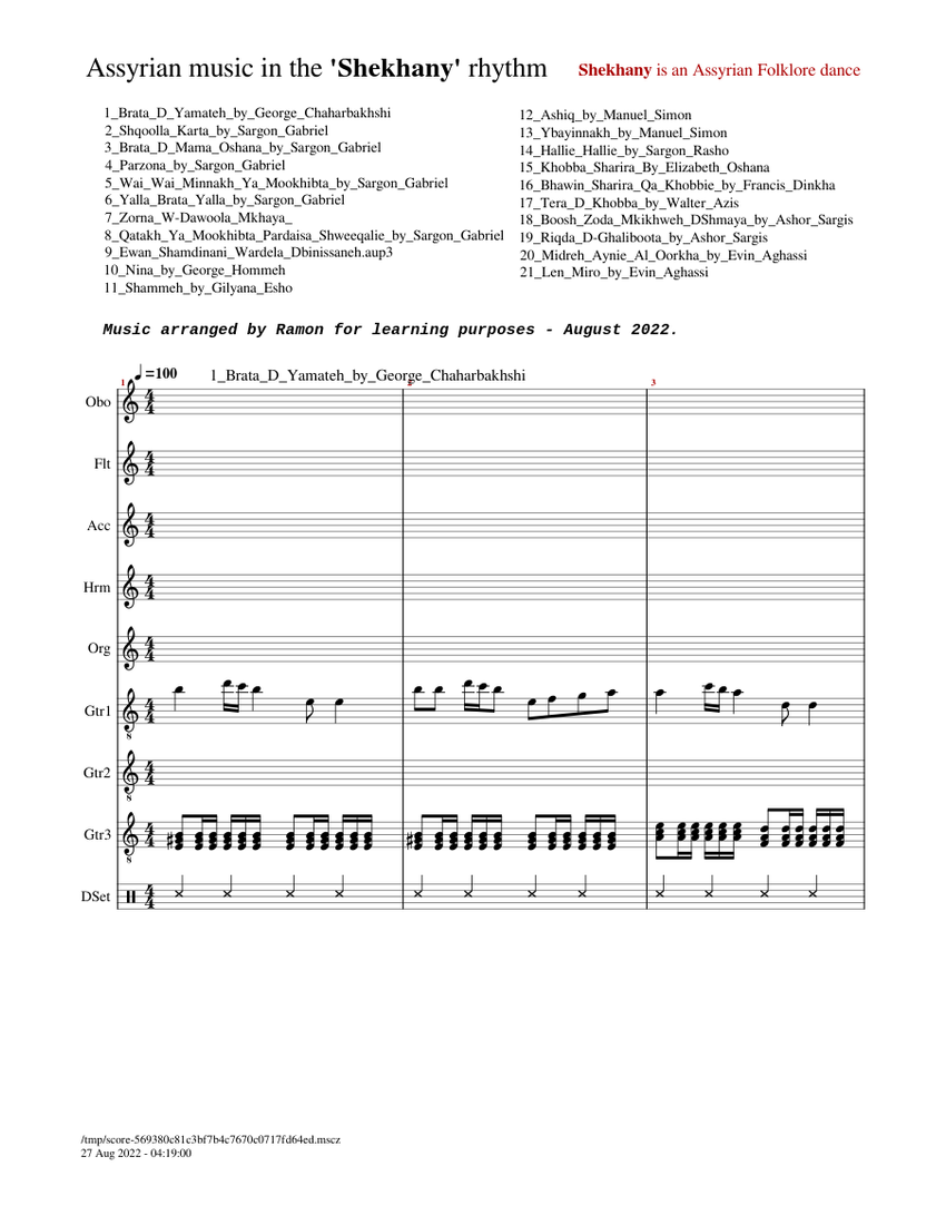 Music of 21 Assyrian 'Shekhany' songs from the 1980's. Sheet music for ...