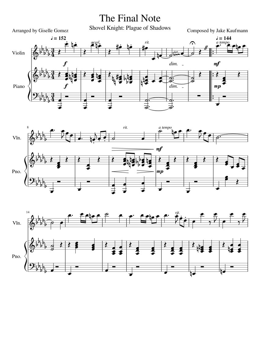 The Final Note - Jake Kaufman Sheet Music for Piano, Violin (Mixed Duet ...