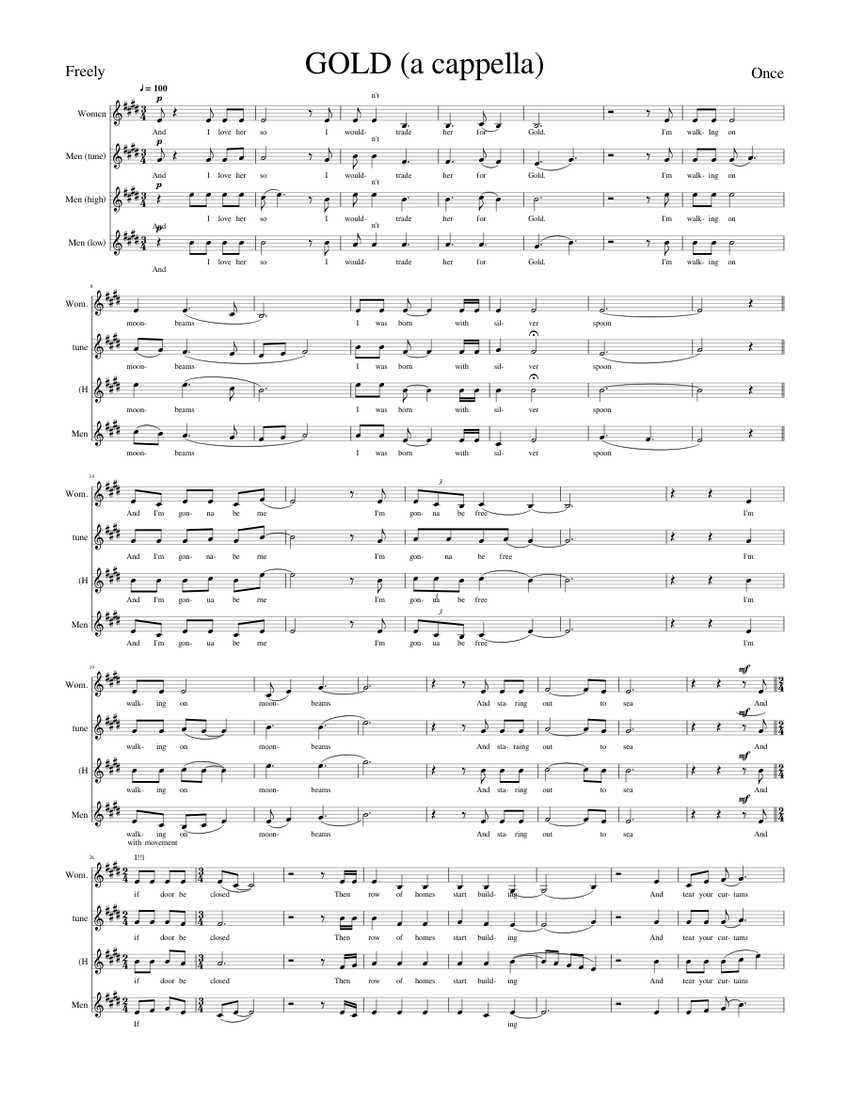 GOLD (a cappella) Sheet Music with Chords for Piano, Female, Male ...