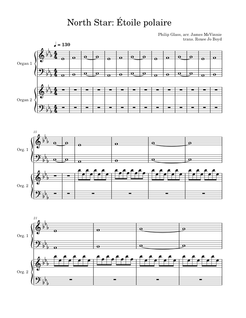 North Star: Étoile polaire - Philip Glass, for organ duet Sheet music ...
